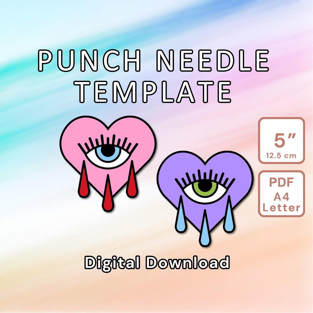 Crying Heart Punch Needle Pattern - DIY Template Mug Rug, Coaster ...