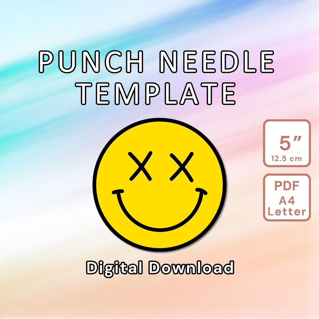 Emoji Smile X Eye Punch Needle Design - DIY Template for Mug Rug ...