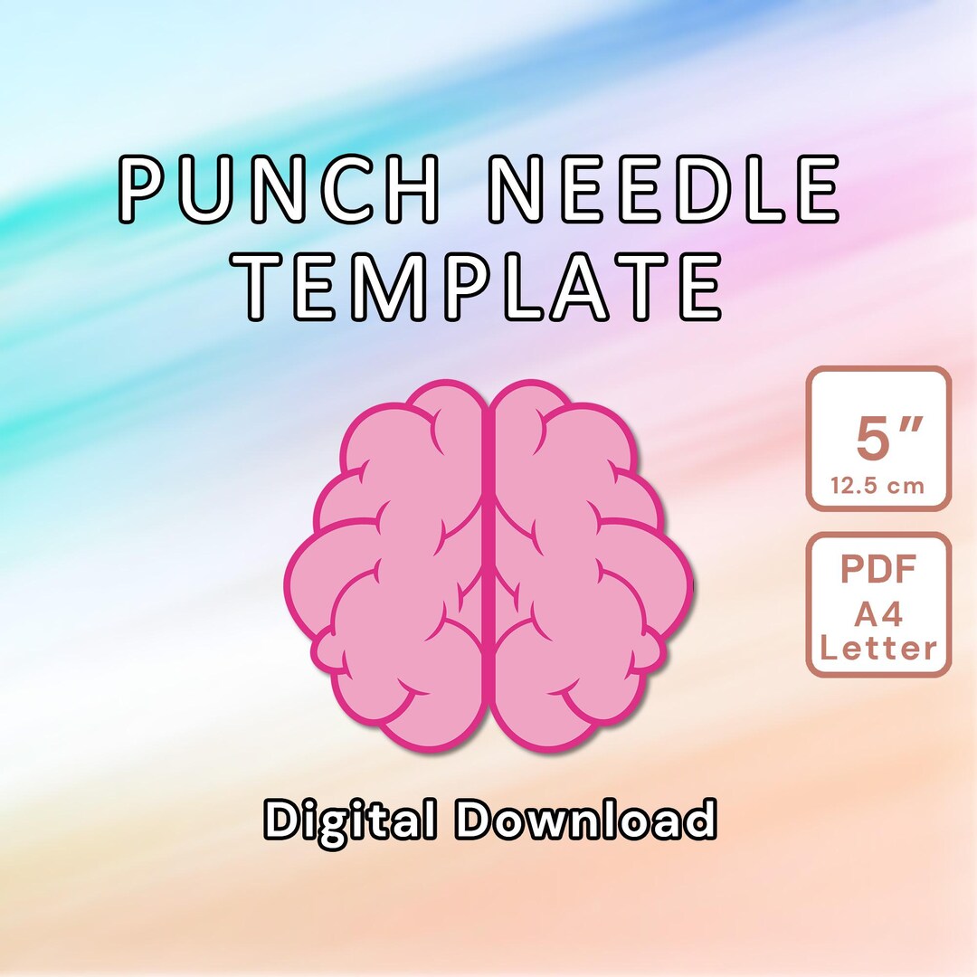 Pink Color Brain Punch Needle Pattern - DIY Template Mug Rug, Coaster ...