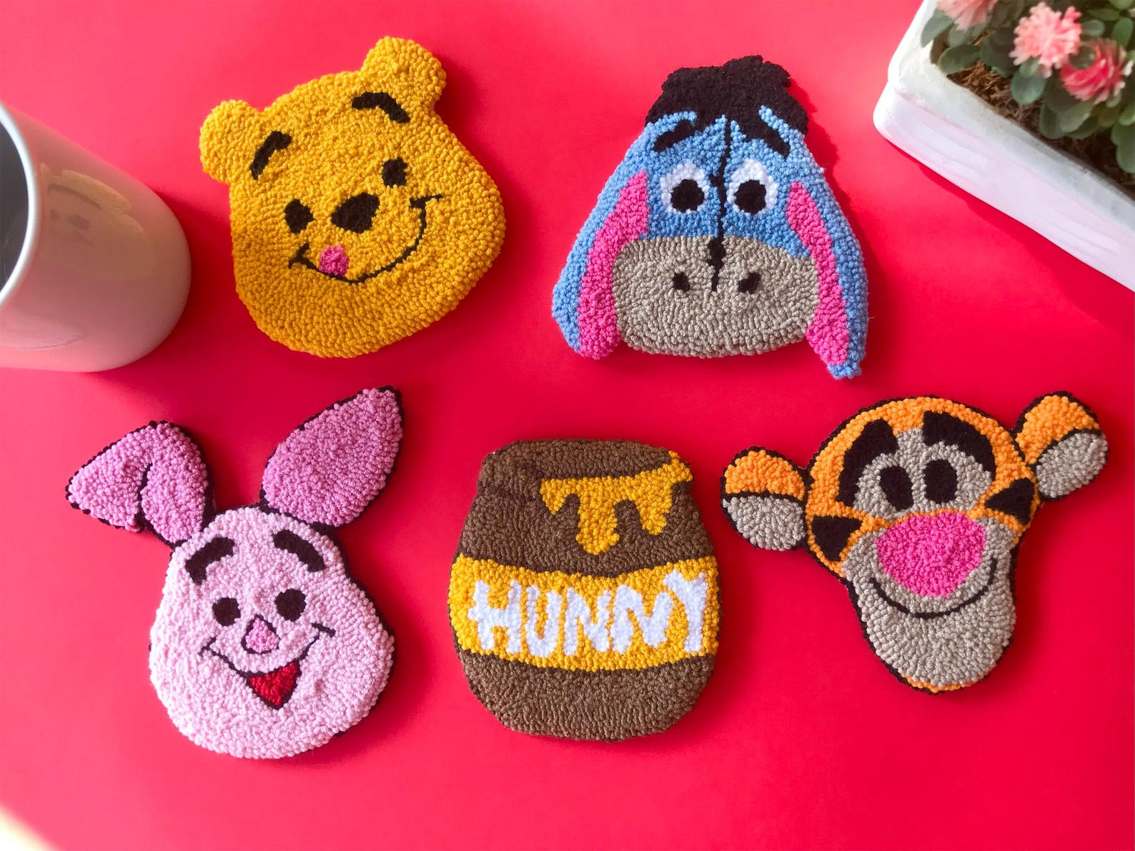 Cartoon Character Coaster Bear Mug Rug Gift Punch Needle Coaster Gift ...