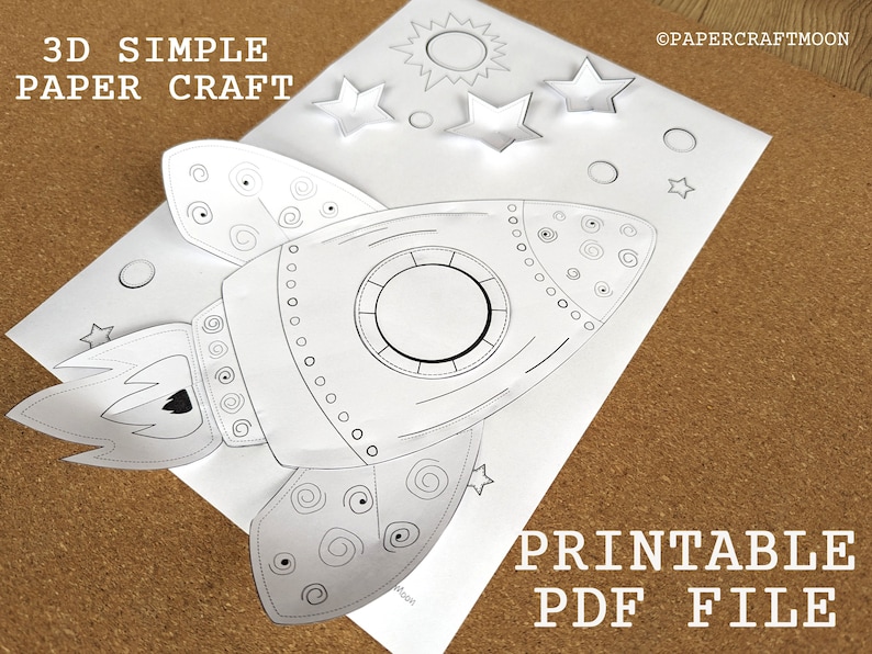 3D Rocket Simple Paper Craft for Kids, Space Preschool Activity, Kids ...