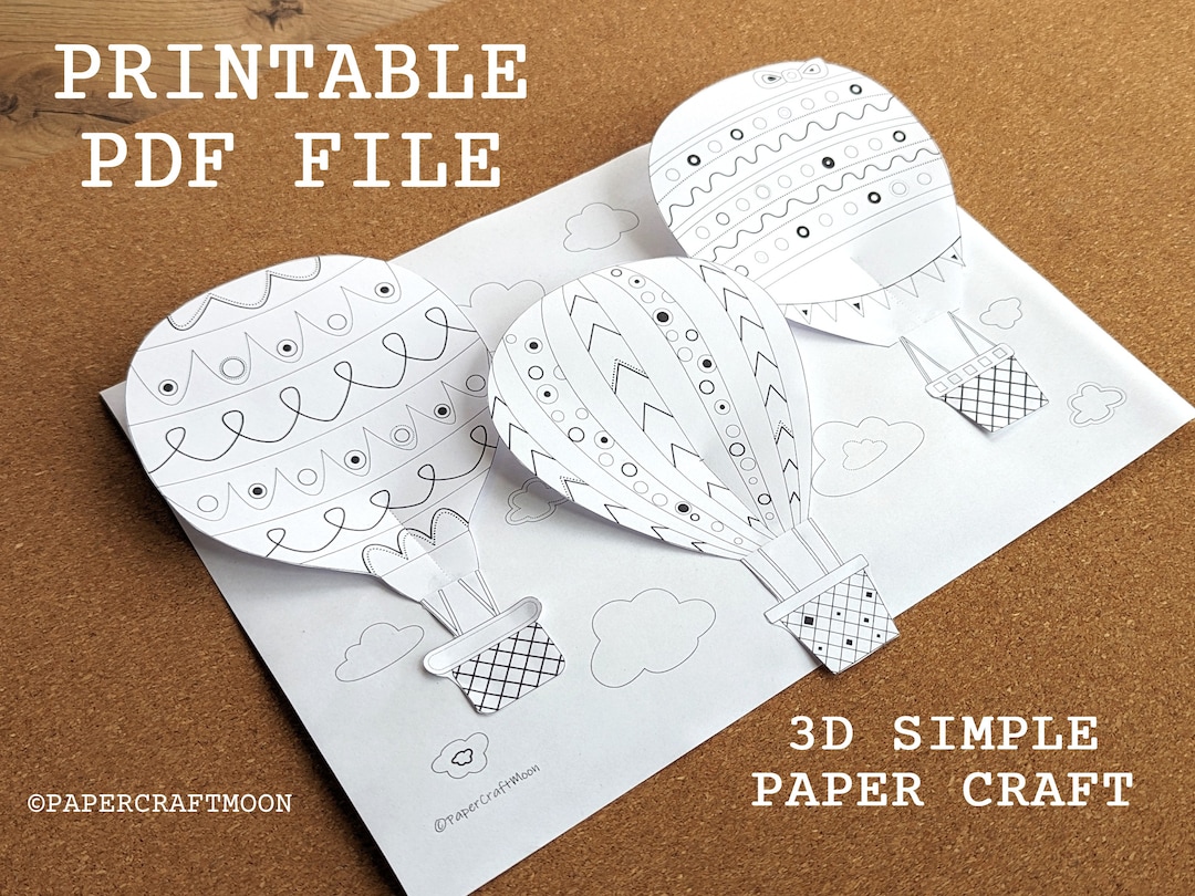 3D Hot Air Balloons Simple Paper Craft for Kids, Preschool Activity ...