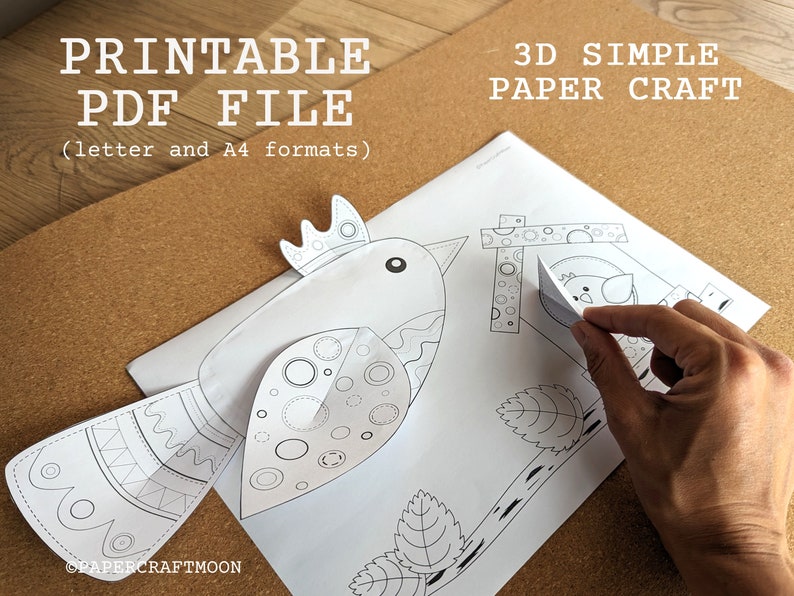 3D Bird Simple Paper Craft for Kids, Preschool Activity, Kids Coloring ...
