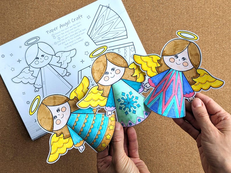 3D Christmas Angel Paper Craft: Easy Kids Holiday Activity (printable ...