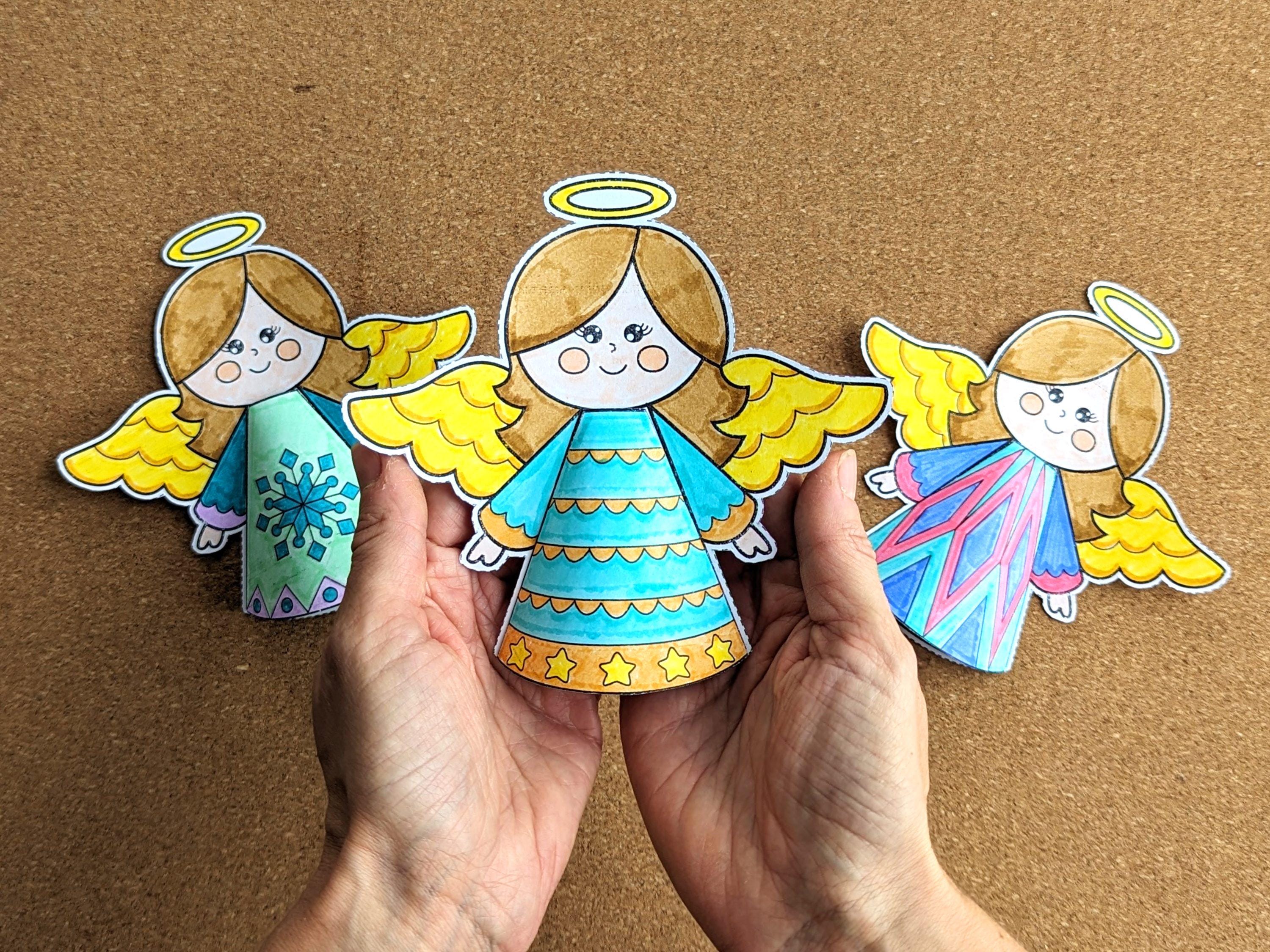 3D Christmas Angel Paper Craft: Easy Kids Holiday Activity (printable ...