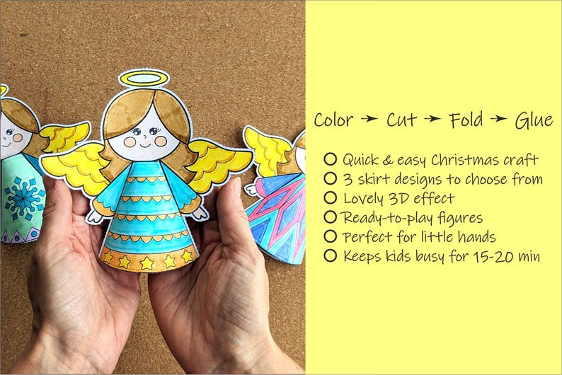 3D Christmas Angel Paper Craft: Easy Kids Holiday Activity (printable ...