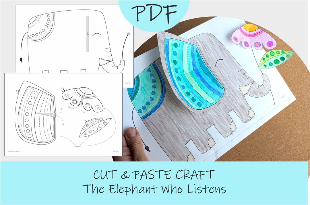 Elephant Paper Craft for Kids: Easy Cut, Color & Paste Activity ...