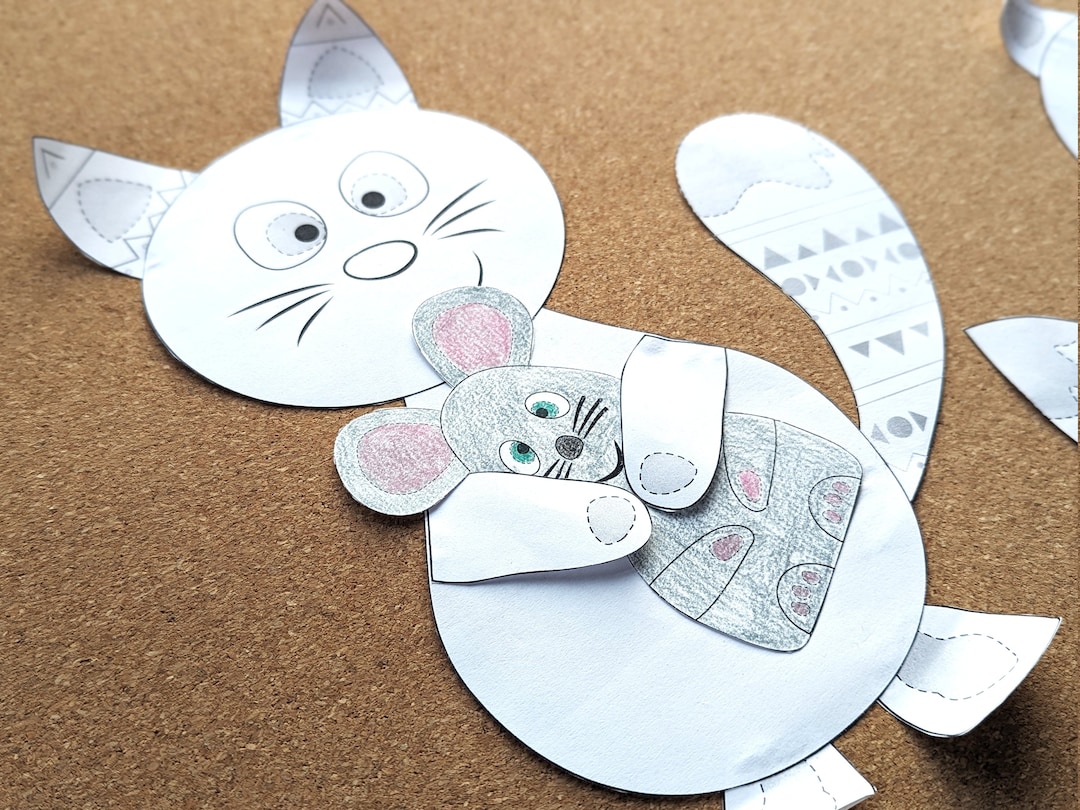 Simple Paper Animals Craft Activity for Kids. Printable Paper Cat, Wolf ...