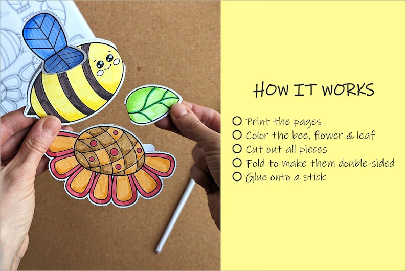 Bee and Flower Paper Craft: Easy One-page Spring Activity for Kids ...