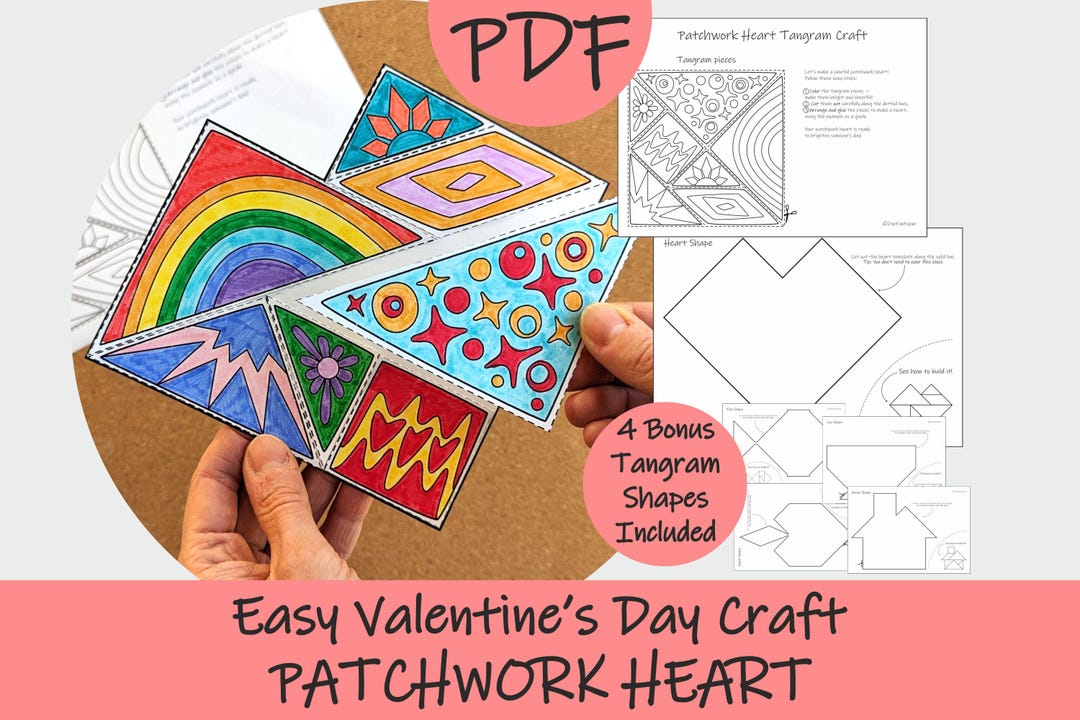 Patchwork Heart Craft for Kids: Valentine’s Day Printable, Tangram ...