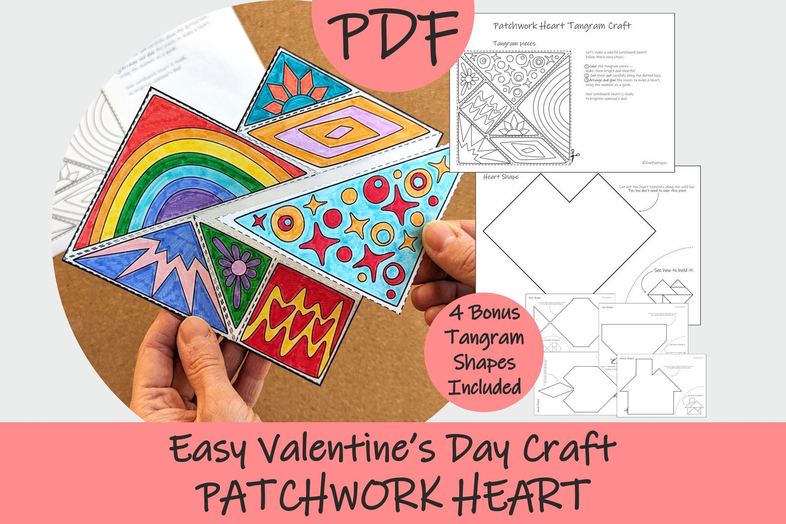 Patchwork Heart Craft for Kids: Valentine’s Day Printable, Tangram ...