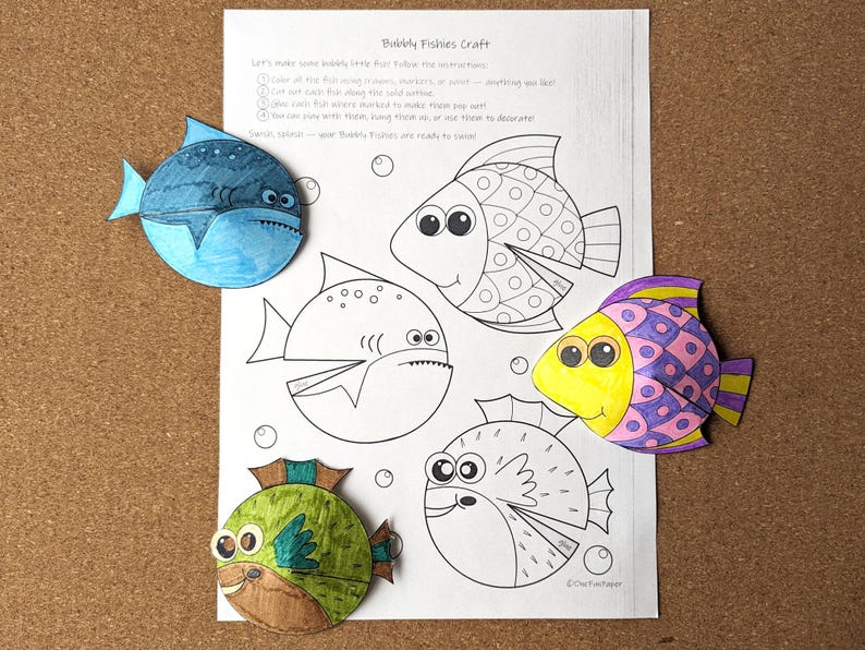 Bubbly Fish Easy Paper Craft: One-page Printable for Kids | Cut and ...