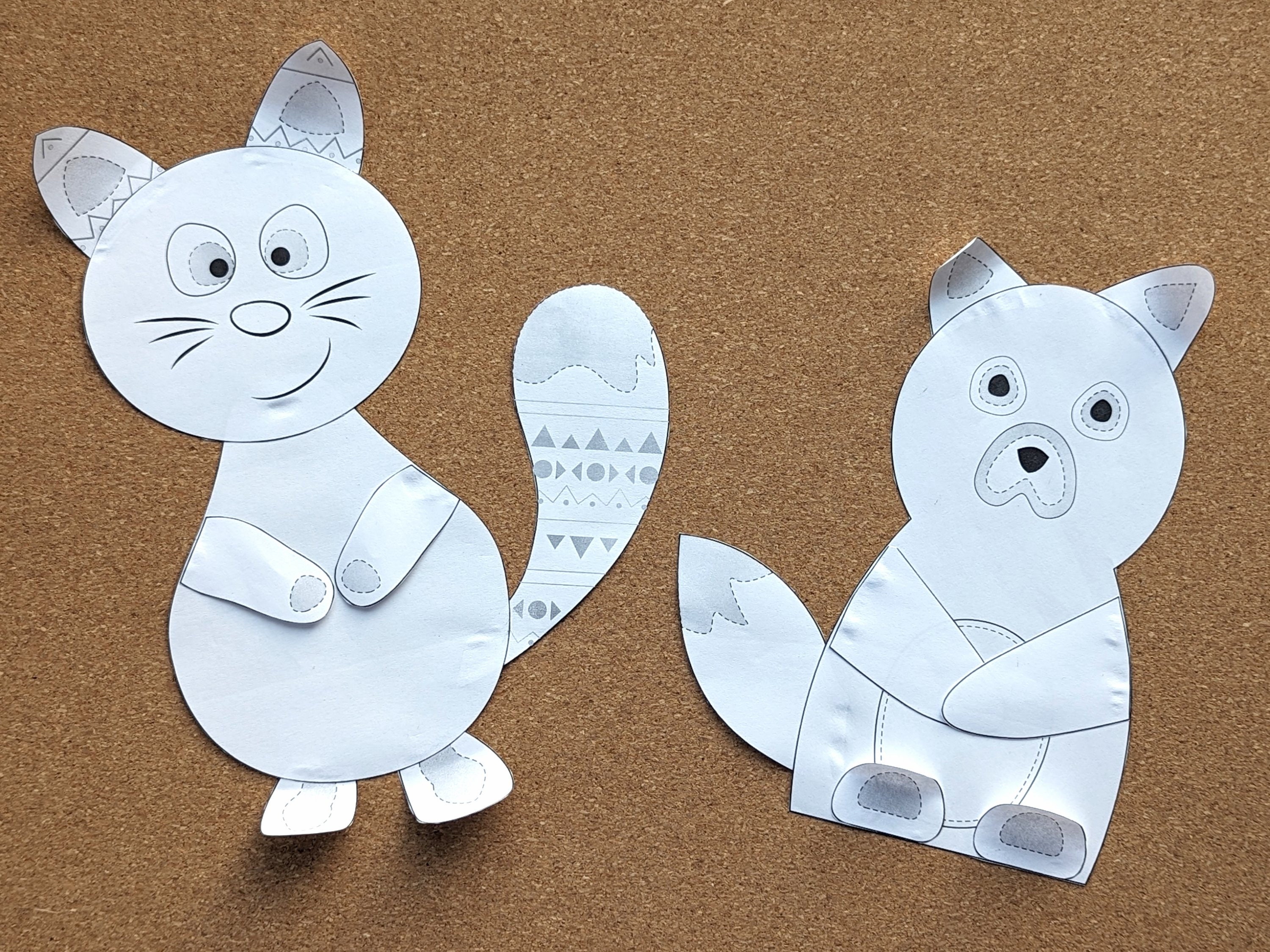 Simple Paper Animals Craft Activity for Kids. Printable Paper Cat, Wolf ...