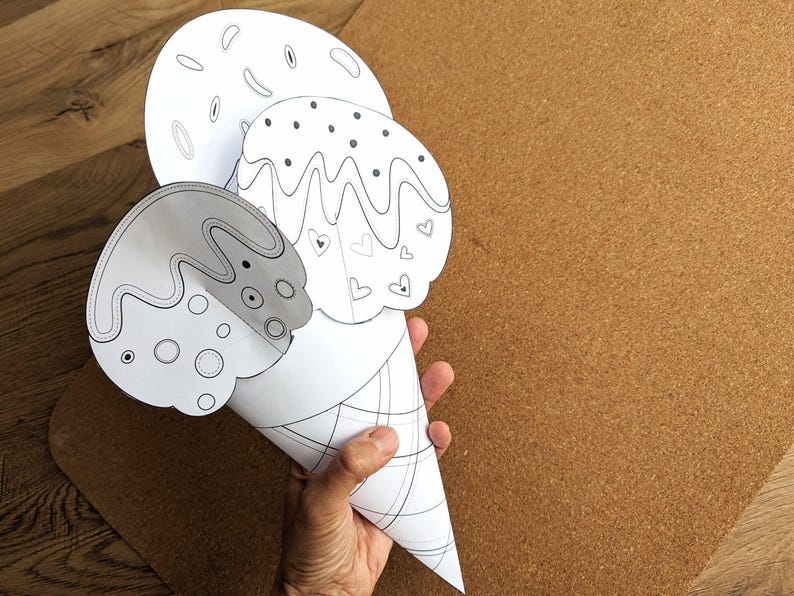 Printable Ice Cream Craft for Kids – Yummy Trio Cone – Cut, Color and ...