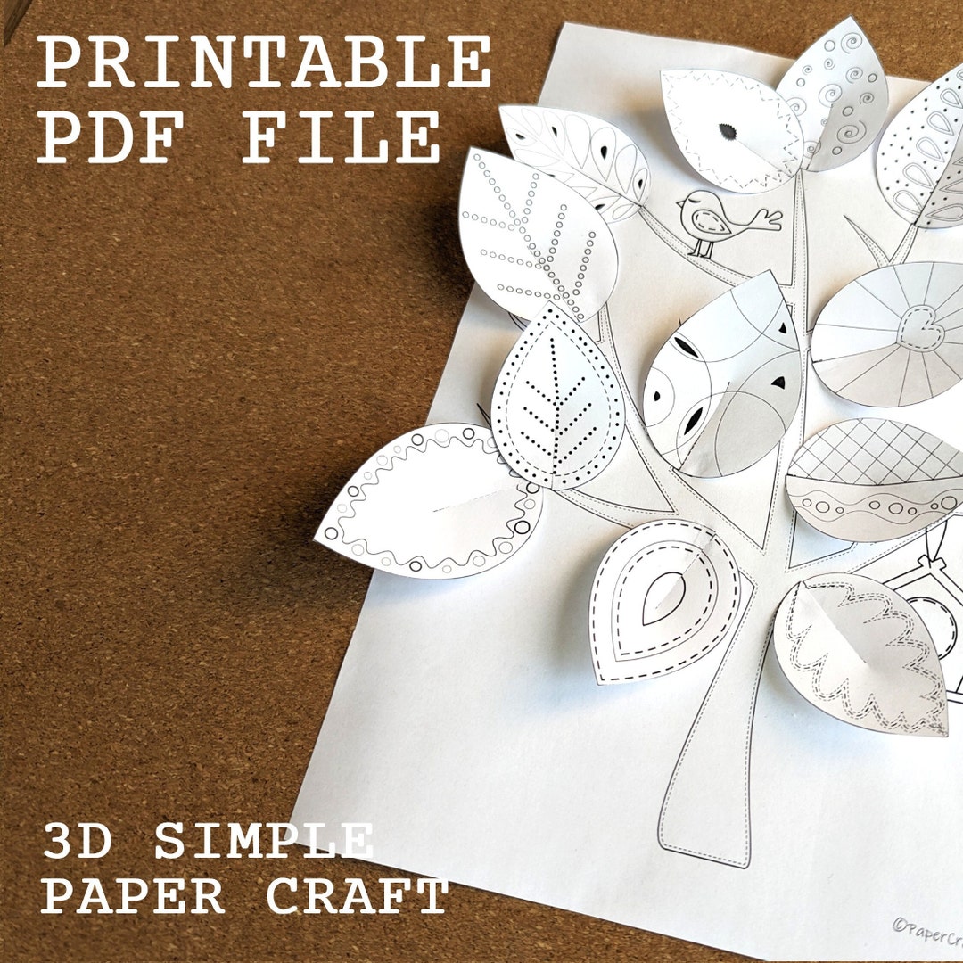 3D Paper Tree Craft for Kids: Autumn Cut & Paste Activity, Coloring ...