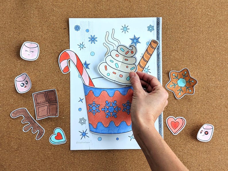 3D Cocoa Mug Cut and Paste Paper Craft: Winter Kids Activity (printable ...