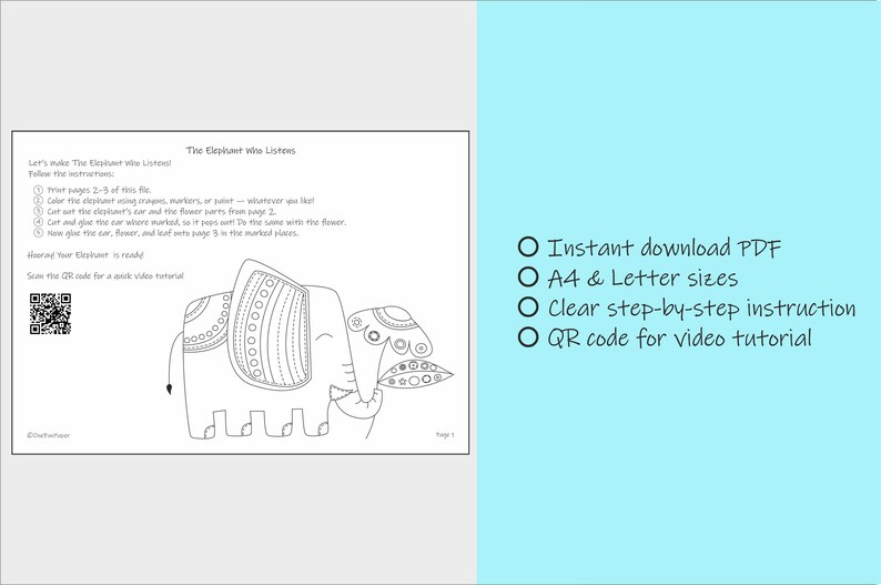Elephant Paper Craft for Kids: Easy Cut, Color & Paste Activity ...