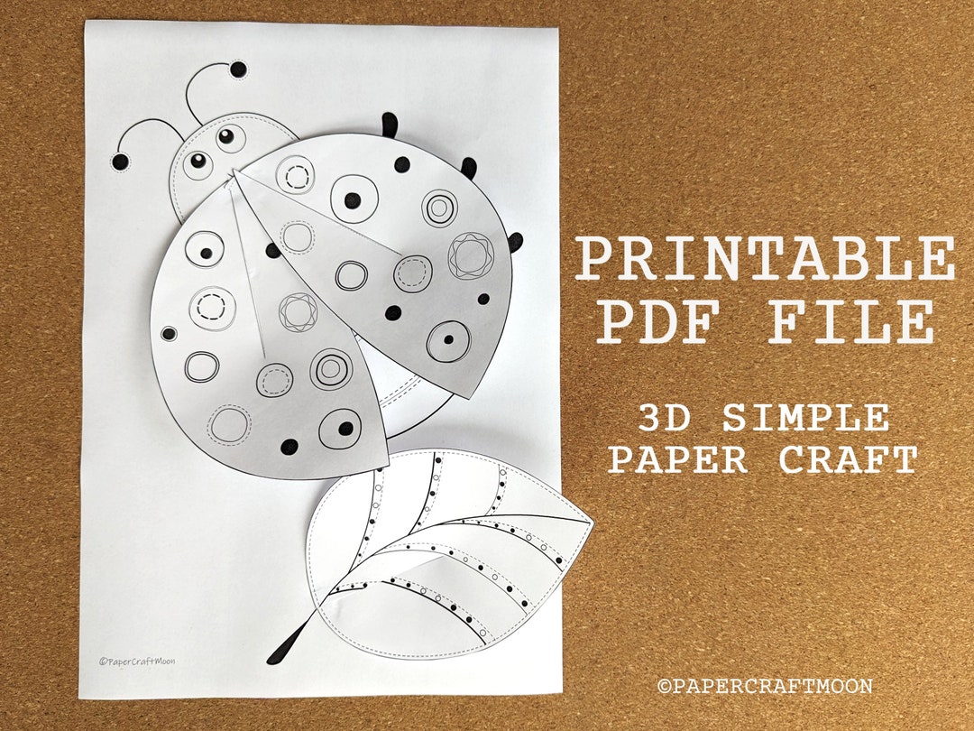 3D Ladybug Simple Paper Craft for Kid, Spring Printable Craft, Coloring ...