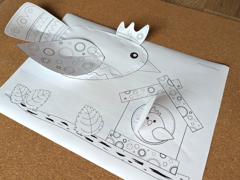 3D Bird Simple Paper Craft for Kids, Preschool Activity, Kids Coloring ...