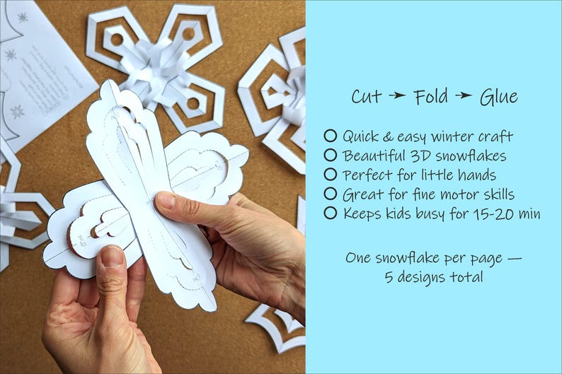 Easy 3D Snowflakes Paper Craft: Winter Cut and Paste Activity for Kids ...