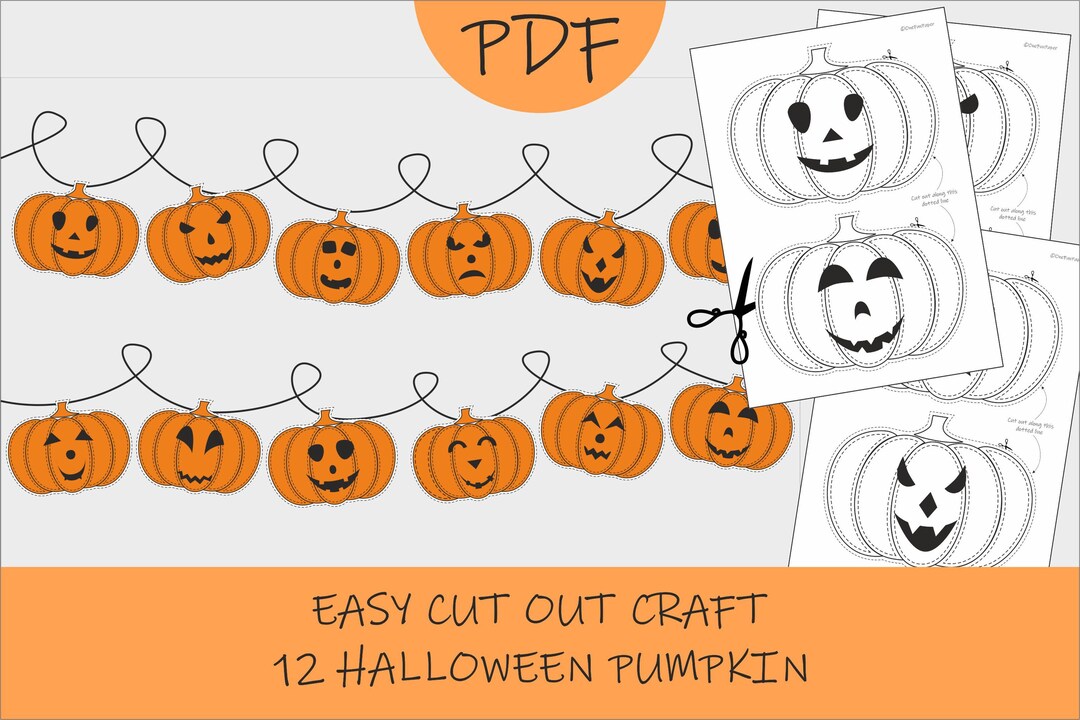 Halloween Pumpkin Cutouts: Easy Kids Craft, Printable Garland (PDF ...
