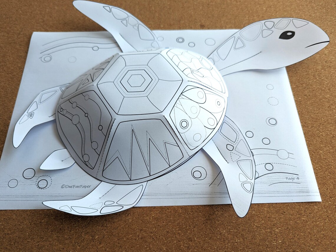 The Colorful Turtle Simple Paper Craft Template, Printable 3D Activity ...