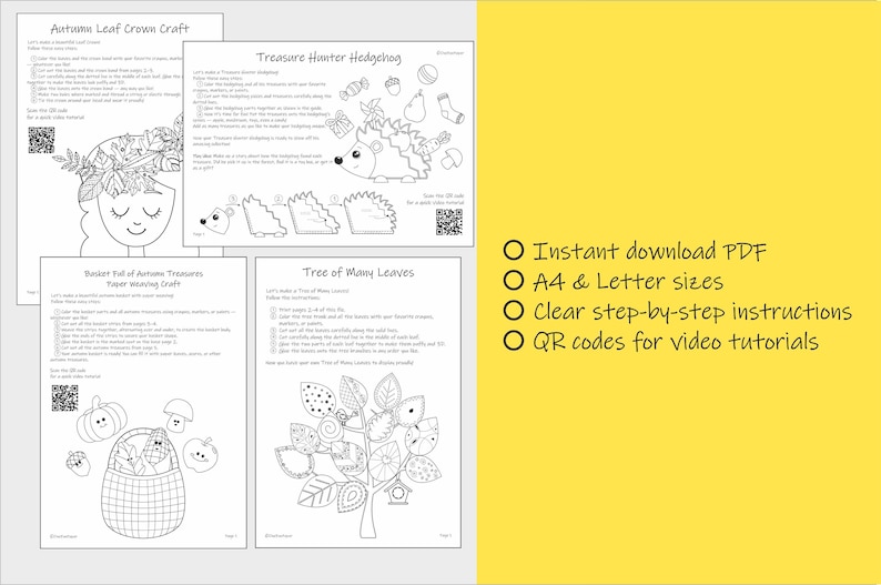 Autumn Paper Crafts Bundle for Kids – 4 Easy Fall Activities Printable ...
