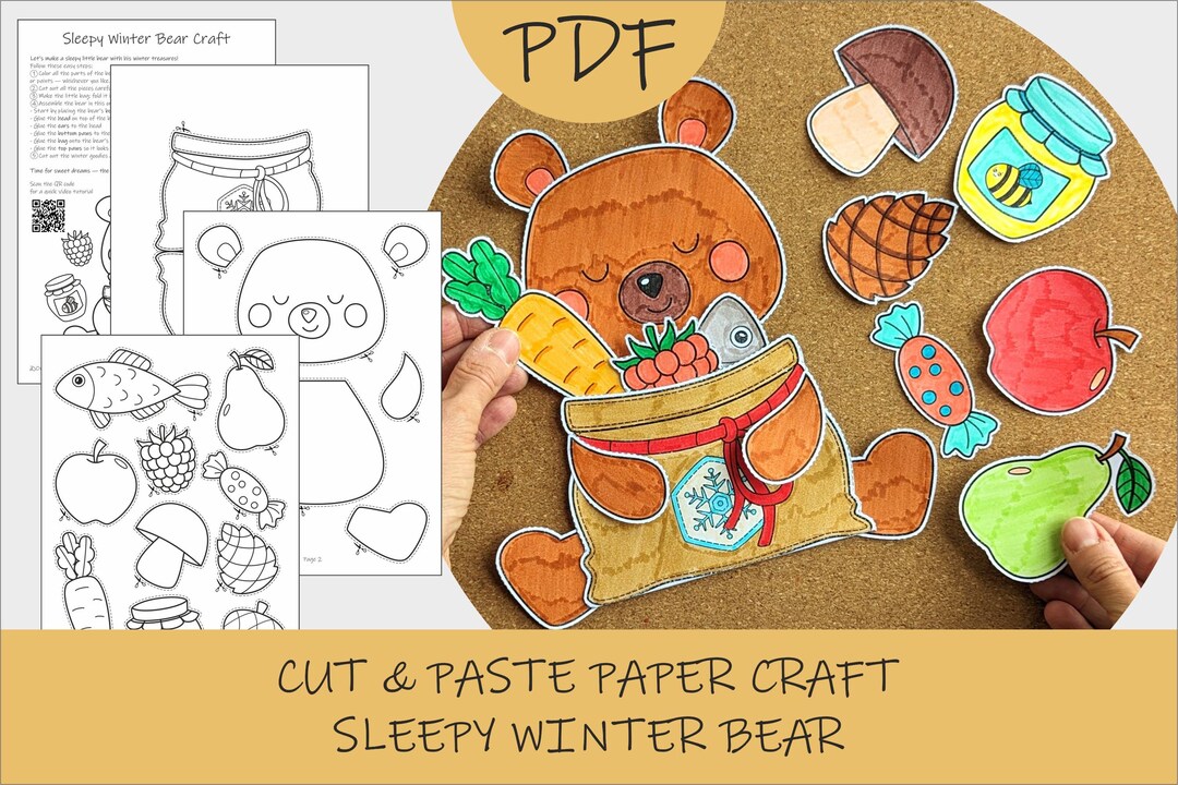 Sleepy Bear Paper Craft: Winter Cut and Paste Activity (printable PDF ...