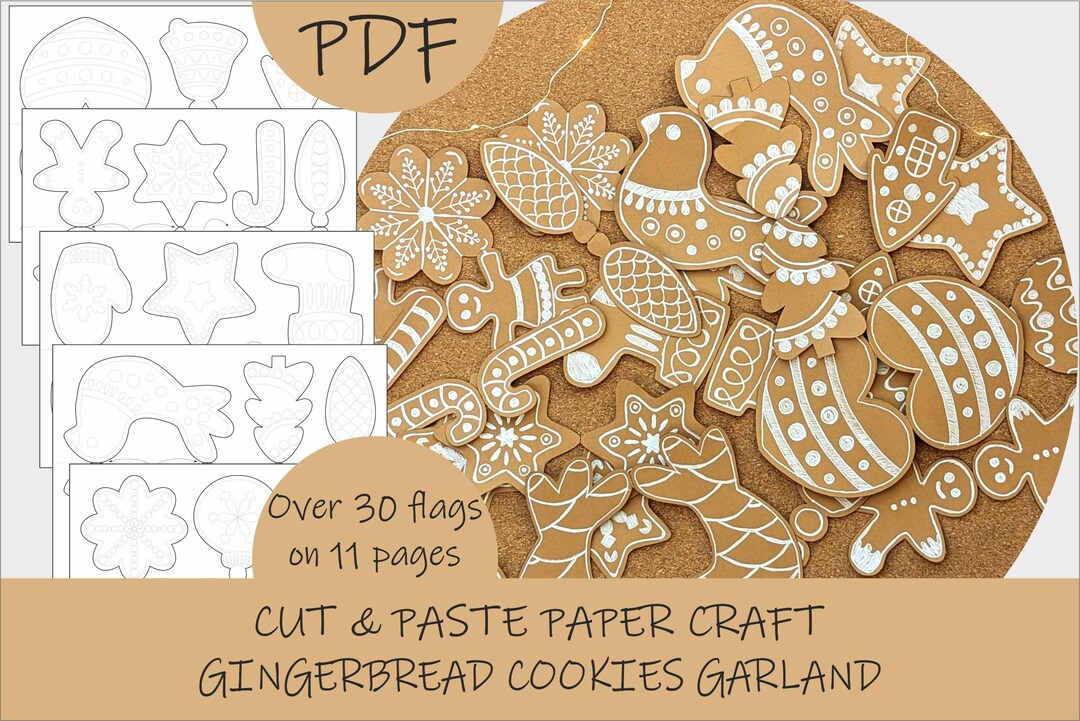 Gingerbread Cookies Garland Paper Craft: Christmas Coloring Pages for ...