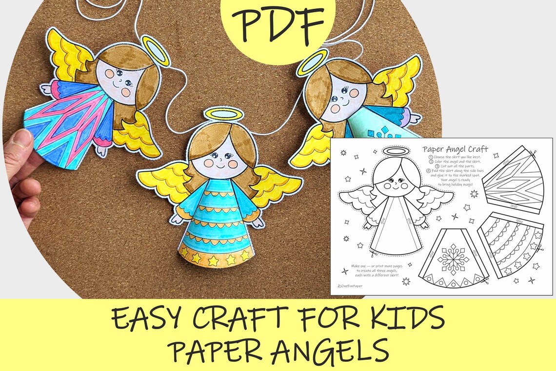 3D Christmas Angel Paper Craft: Easy Kids Holiday Activity (printable ...