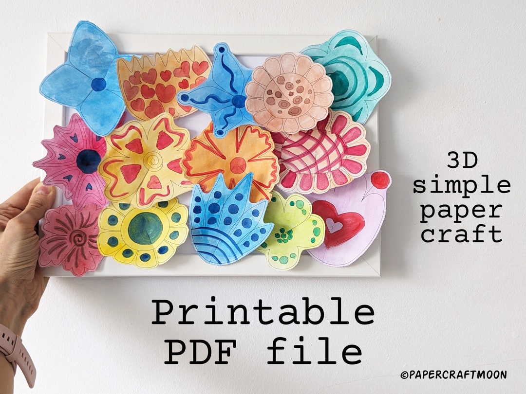 3D Flowers Poster Simple Paper Craft for Kids, Spring Coloring Pages ...