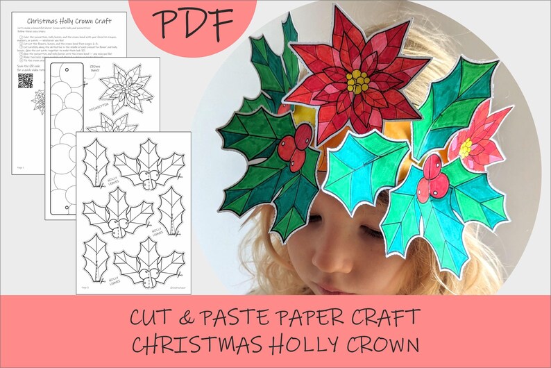 Christmas Holly Paper Crown Craft: Kids Holiday Activity (PDF Printable ...