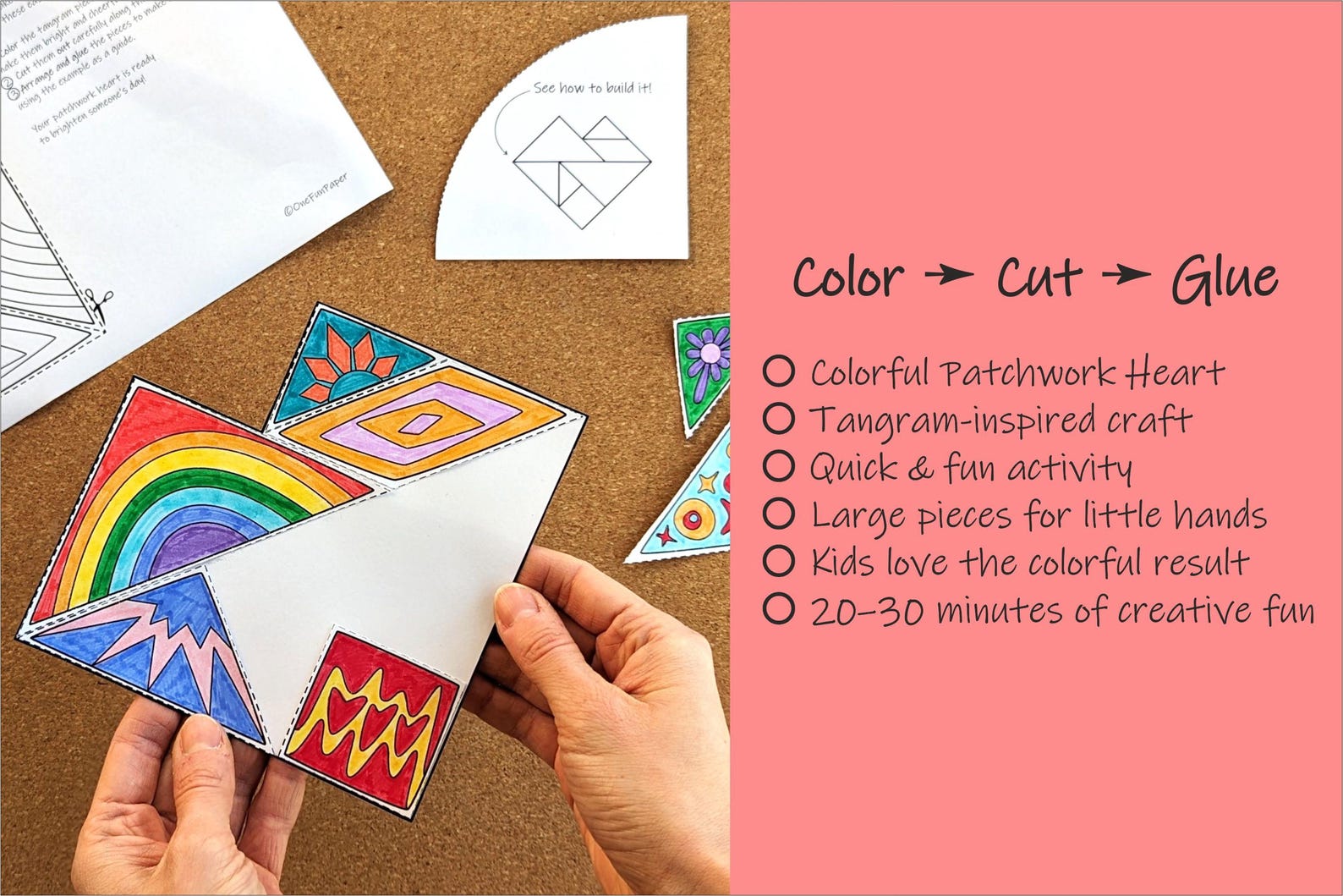 Patchwork Heart Craft for Kids: Valentine’s Day Printable, Tangram ...