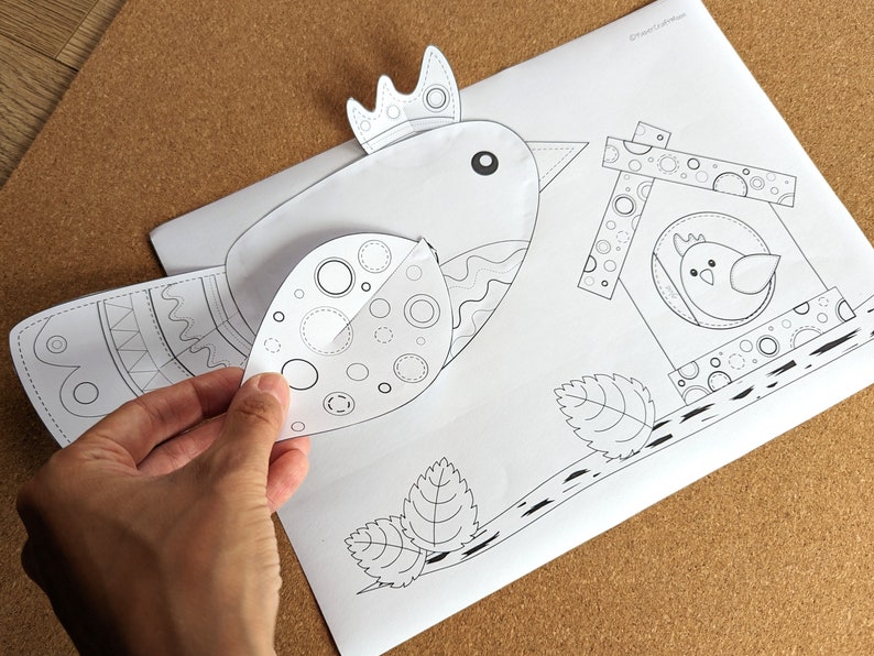 3D Bird Simple Paper Craft for Kids, Preschool Activity, Kids Coloring ...