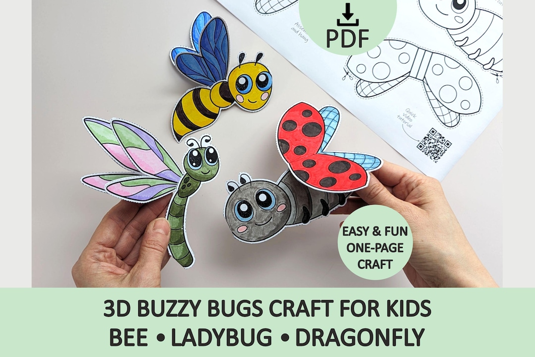 3D Bug Paper Craft (bee, Ladybug, Dragonfly): One-page Spring Activity ...