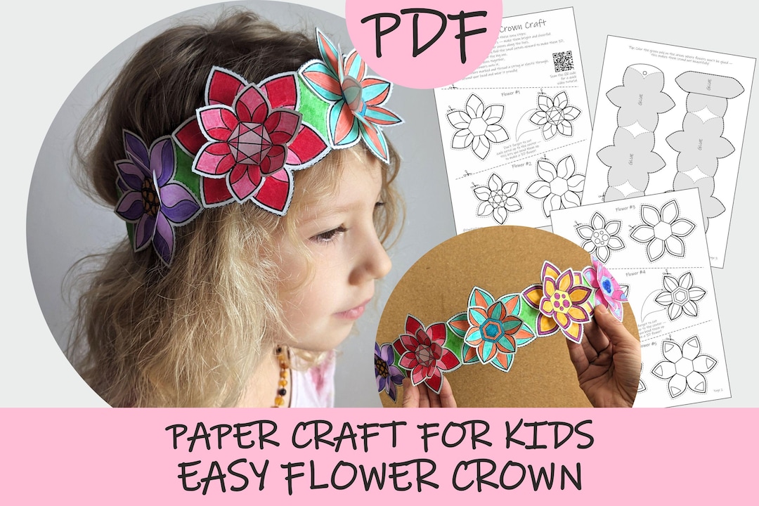 3D Paper Flower Crown Craft: Spring Printable Headband (PDF Template ...