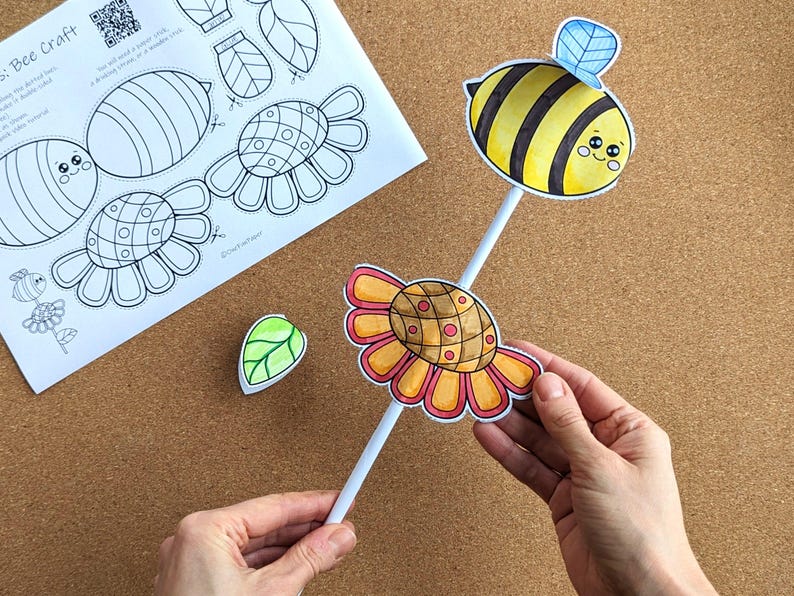 Bee and Flower Paper Craft: Easy One-page Spring Activity for Kids ...