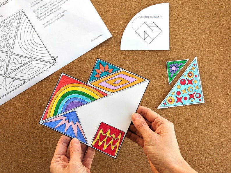 Patchwork Heart Craft for Kids: Valentine’s Day Printable, Tangram ...