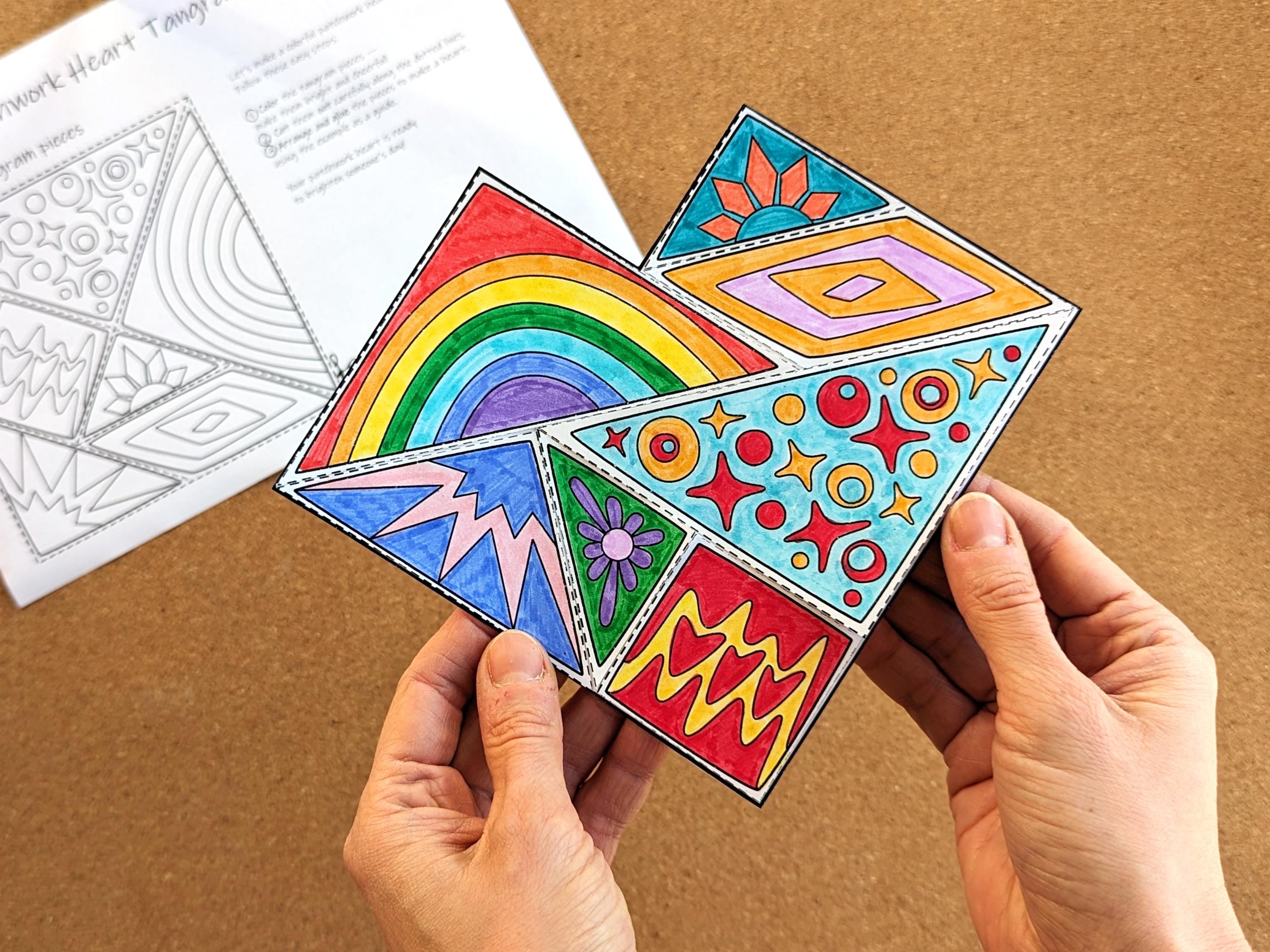 Patchwork Heart Craft for Kids: Valentine’s Day Printable, Tangram ...