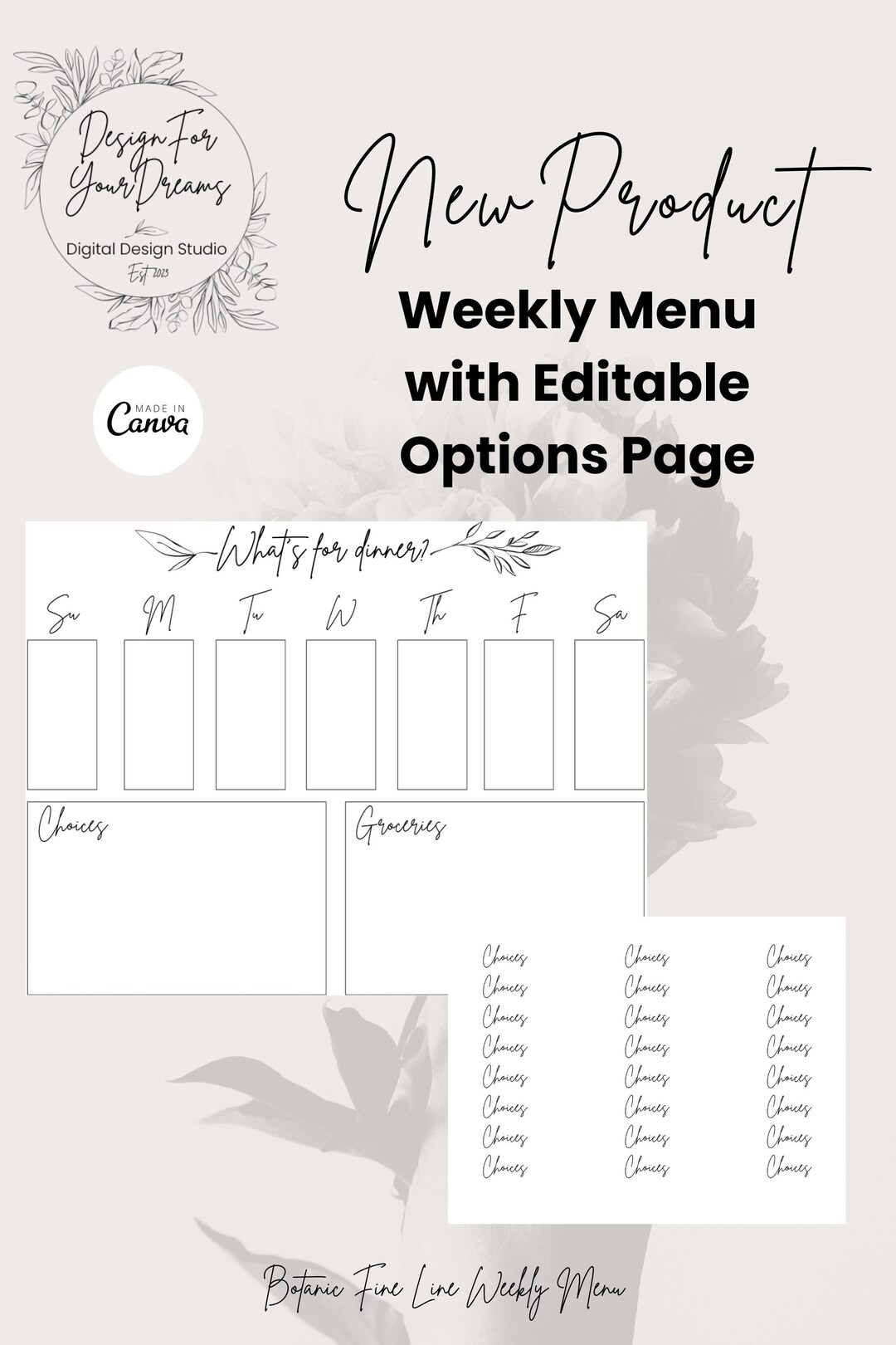 Instant Download Weekly Menu With Editable Choices | Weekly Menu ...