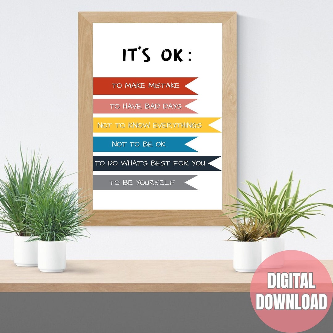 It's Ok Motivational Poster, Motivational Quote, Kids Positive Wall ...