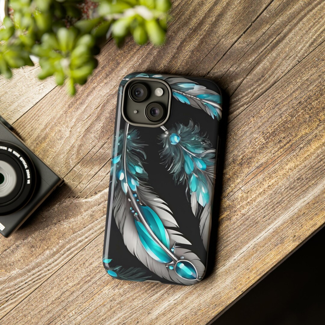 Feathers Phone Cases - Floral Feather Phone Case, Boho Feather Tough ...