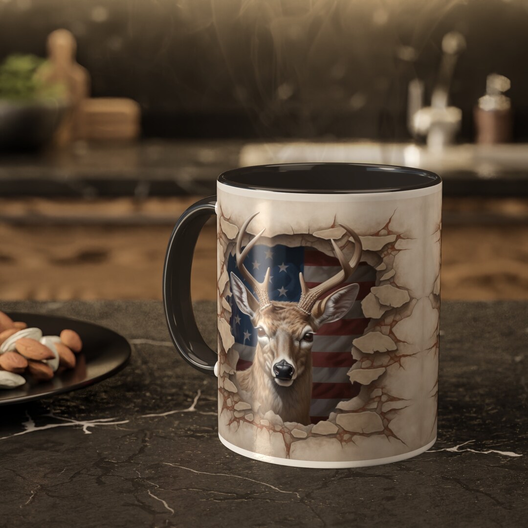 3D Deer American Flag Hole Mug 3D Deer Wrap Mug American National Flag ...