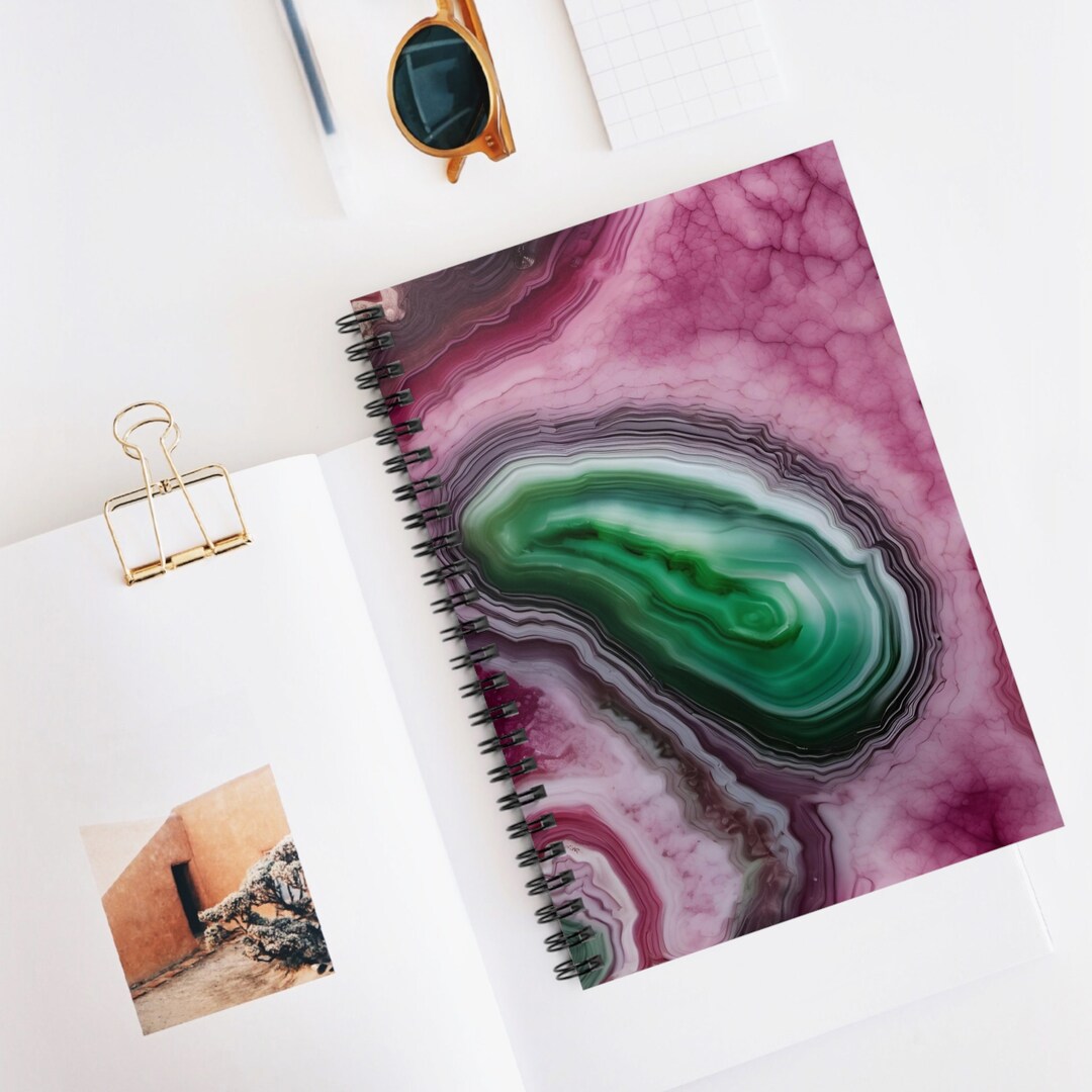 Pink Green and Gold Marble Spiral Notebook, Ruled Lines Journal ...