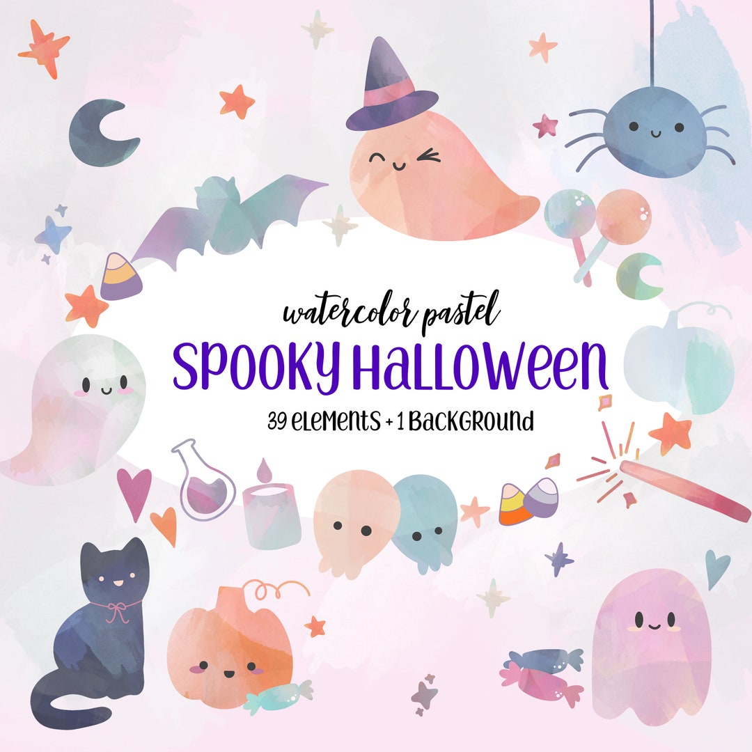Spooky Halloween Clip Art - Watercolor Pastel - Etsy
