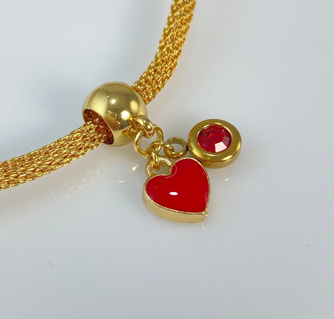 Enamel Red Heart & Birthstone Dangle Charm - Etsy