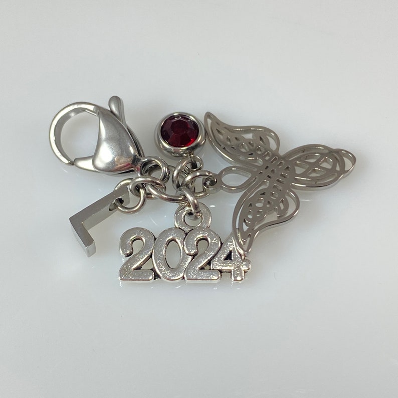 2024 Graduation Guardian Angel Initial Letter Birthstone Dangle Charm ...
