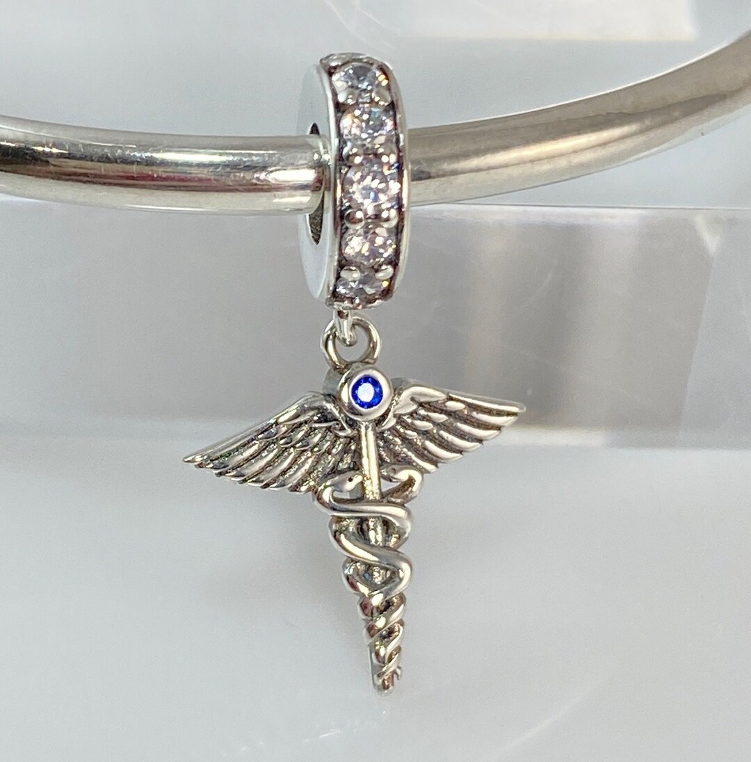 Sterling Silver Caduceus Dangle Charm - Etsy