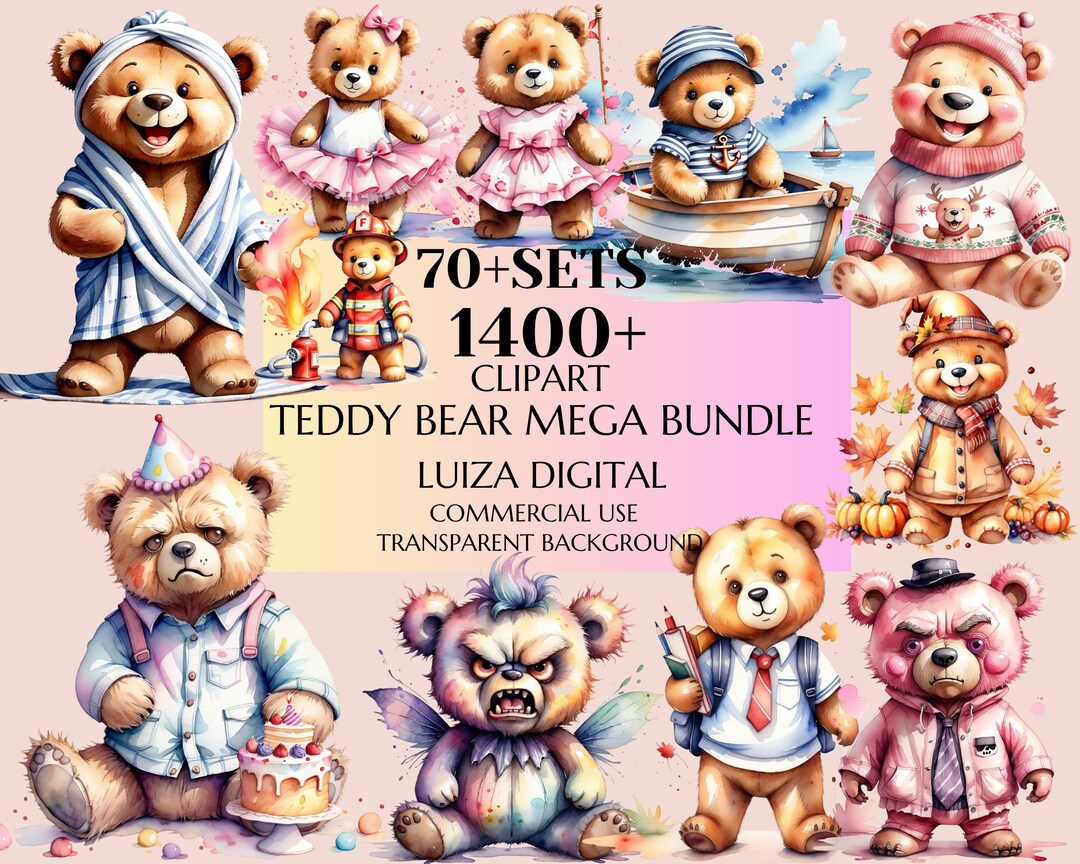 Mega Clipart Bundle, Teddy Bear Clipart, Animals Png, Birthday Decor ...