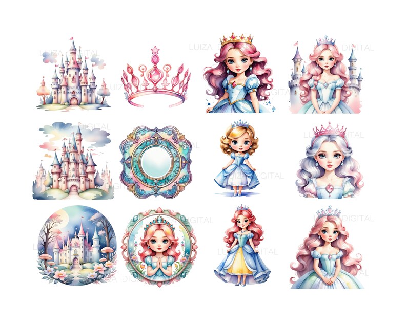 Little Princess Clipart Watercolor Princess Clipart Fairytale Clipart ...